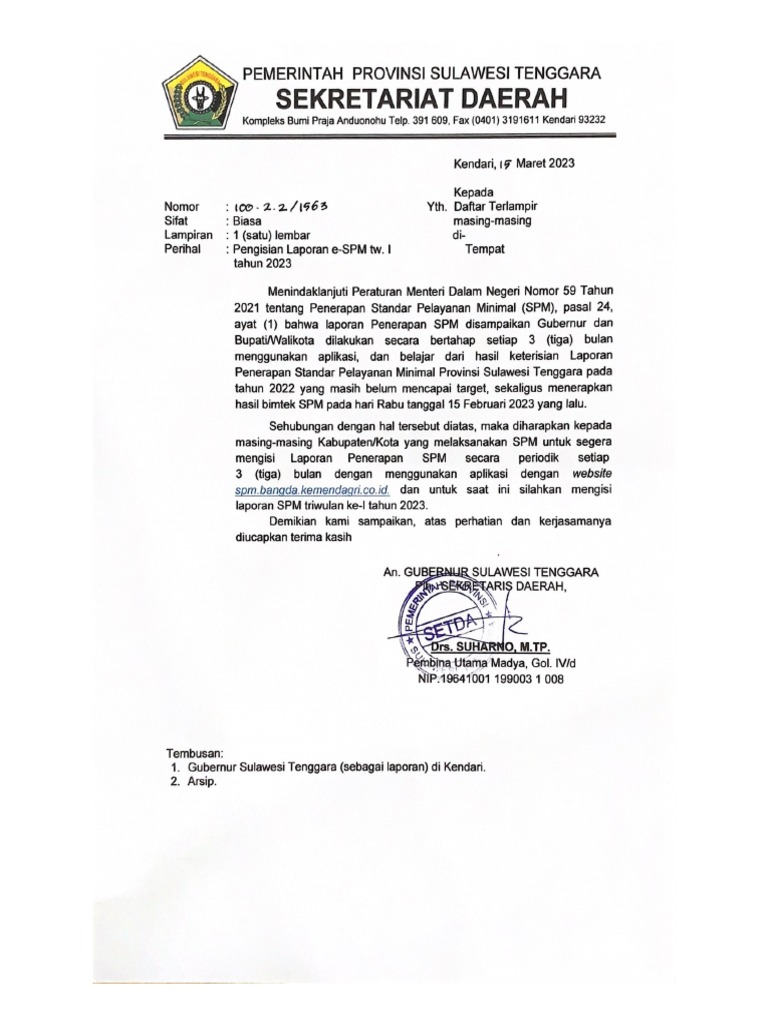 Surat Pengisian e-SPM KABKOTA | PDF