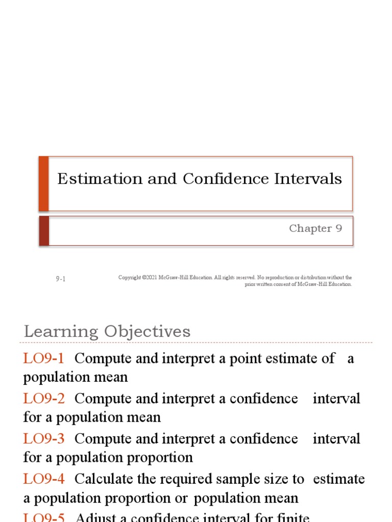 CHAPTER 9 Estimation and Confidence Interval-1 | PDF | Confidence Interval | Sample Size ...
