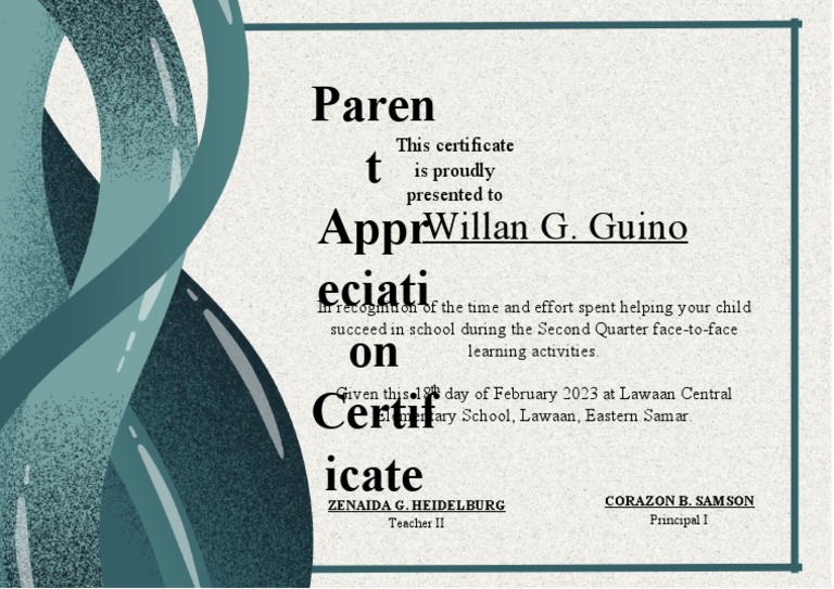 Parents Certificate q2 2022-2023 | PDF