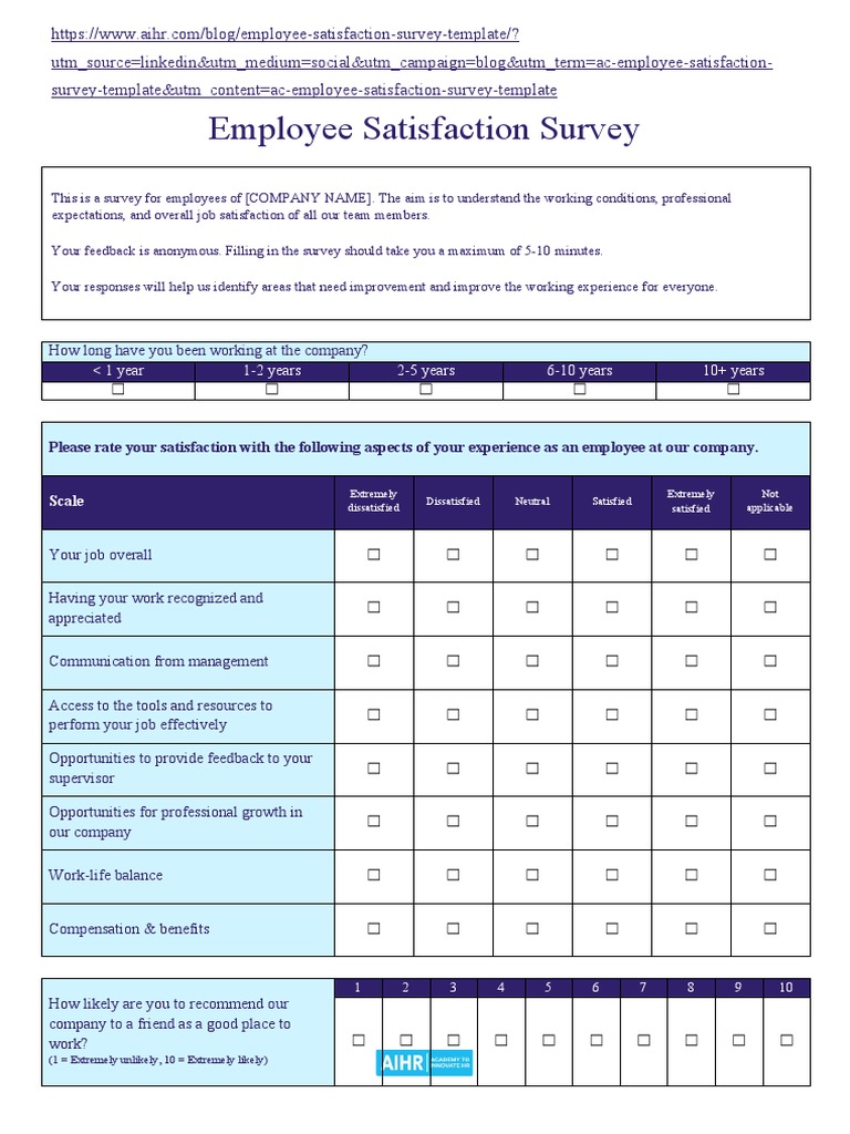 Employee Satisfaction Survey AIHR | PDF | Job Satisfaction | Systems Psychology
