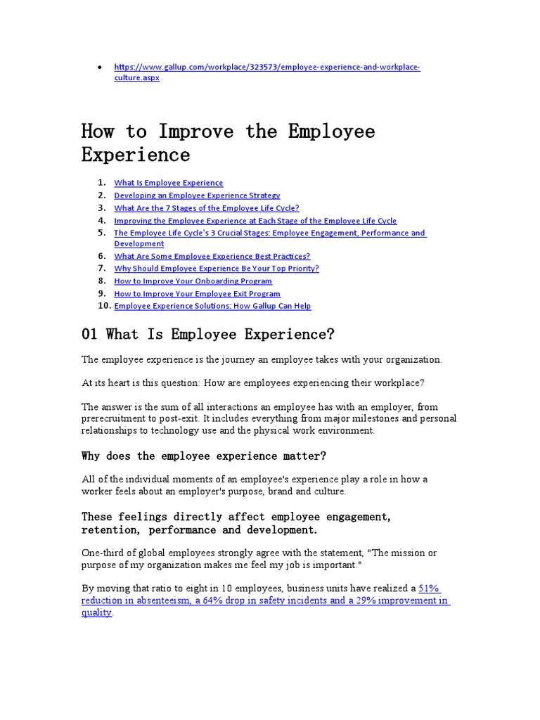 Improve The Employee Experience | PDF | Employment | Organizational Culture