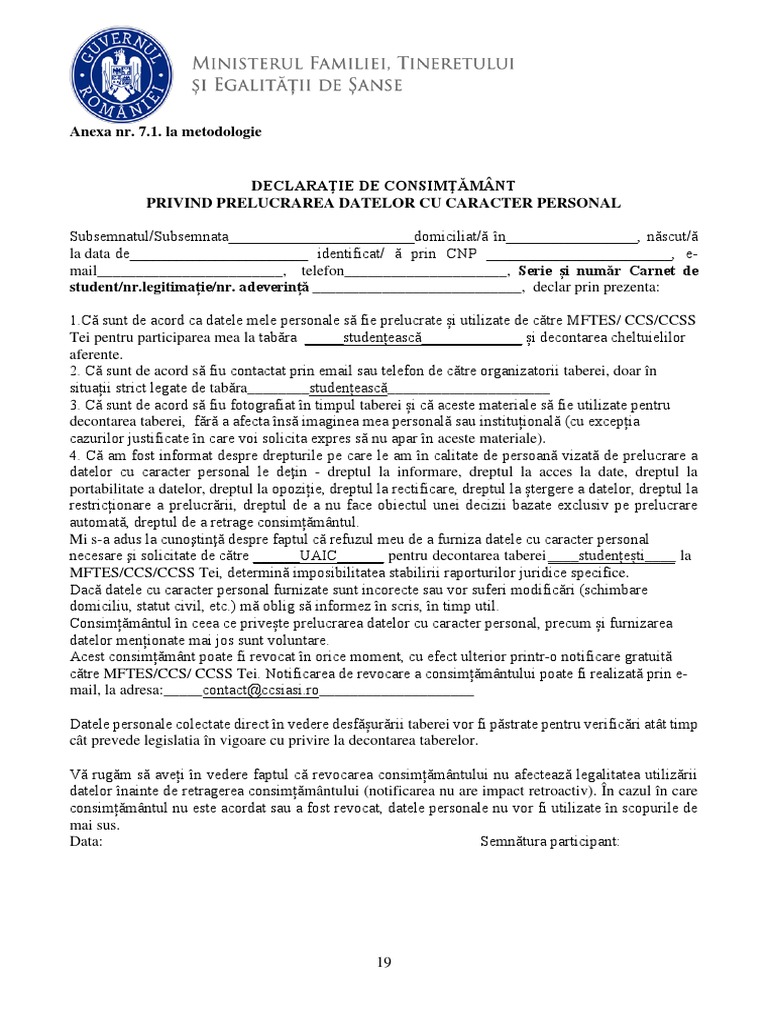 6 Anexa 7 Declaratie Consimtamant | PDF