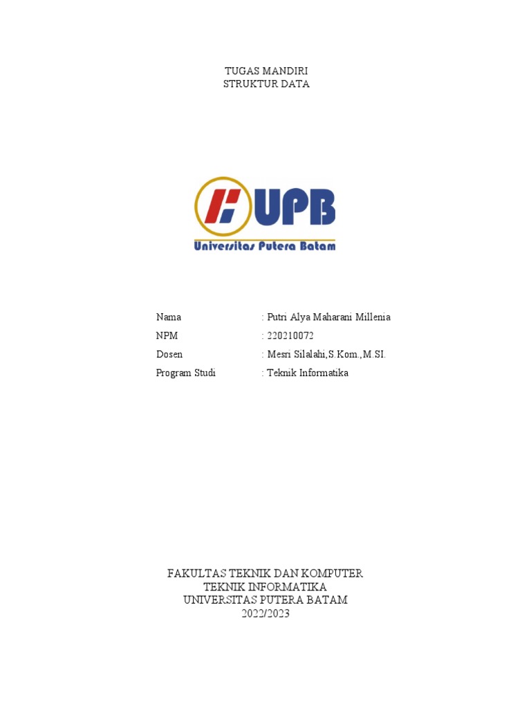 Tugas Mandiri Struktur Data | PDF | Komputer | Teknologi & Rekayasa