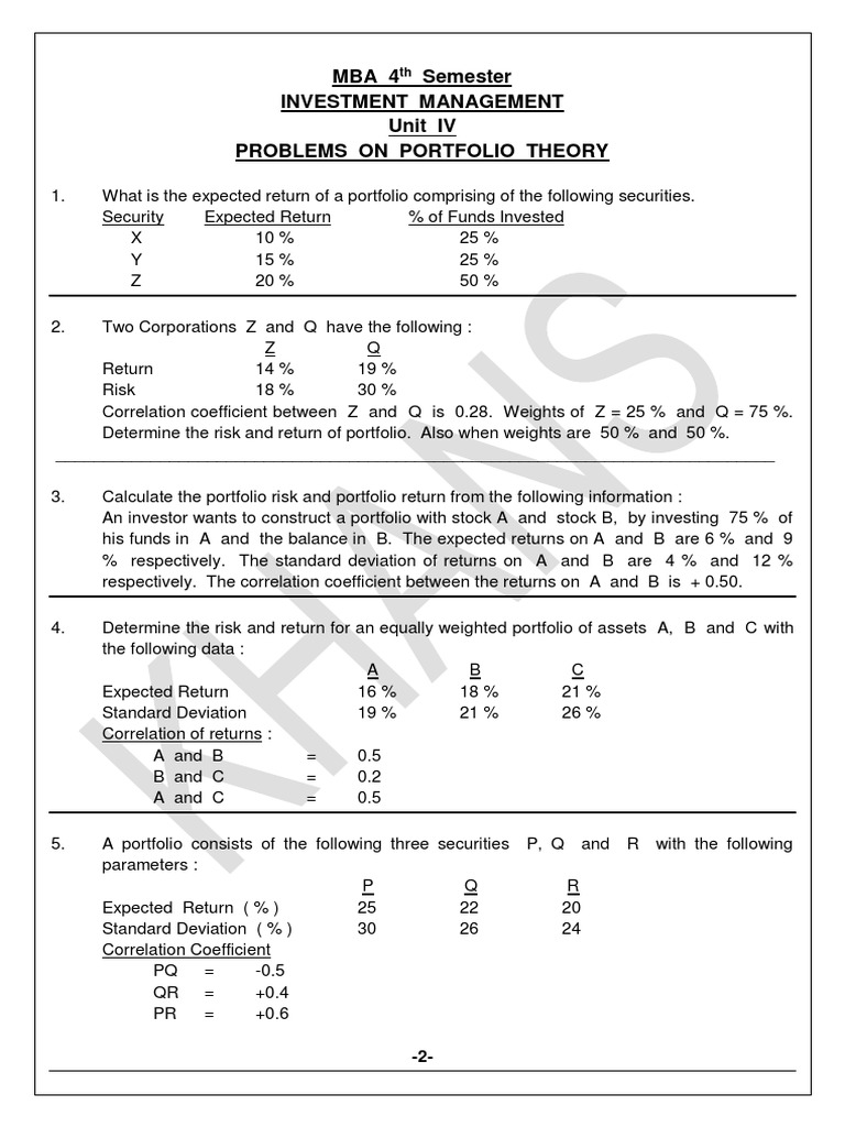 Portfolio Theory Problems in Investment Management | PDF | Beta ...