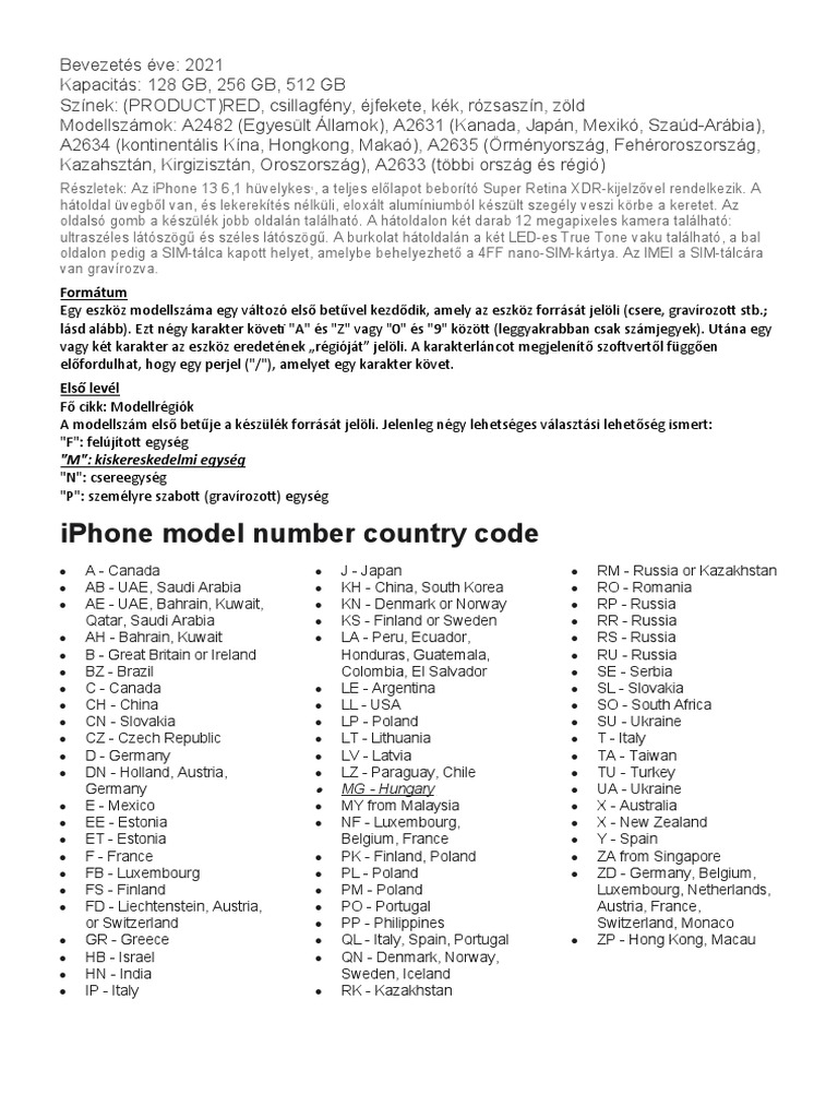 Iphone Model Number Country Code: Formátum | PDF