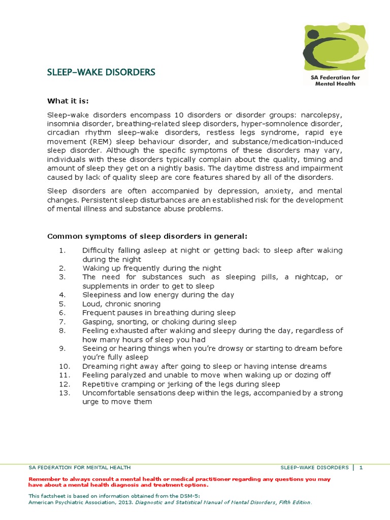 Sleep Wake Disorders | PDF | Mental Disorder | Sleep Disorder