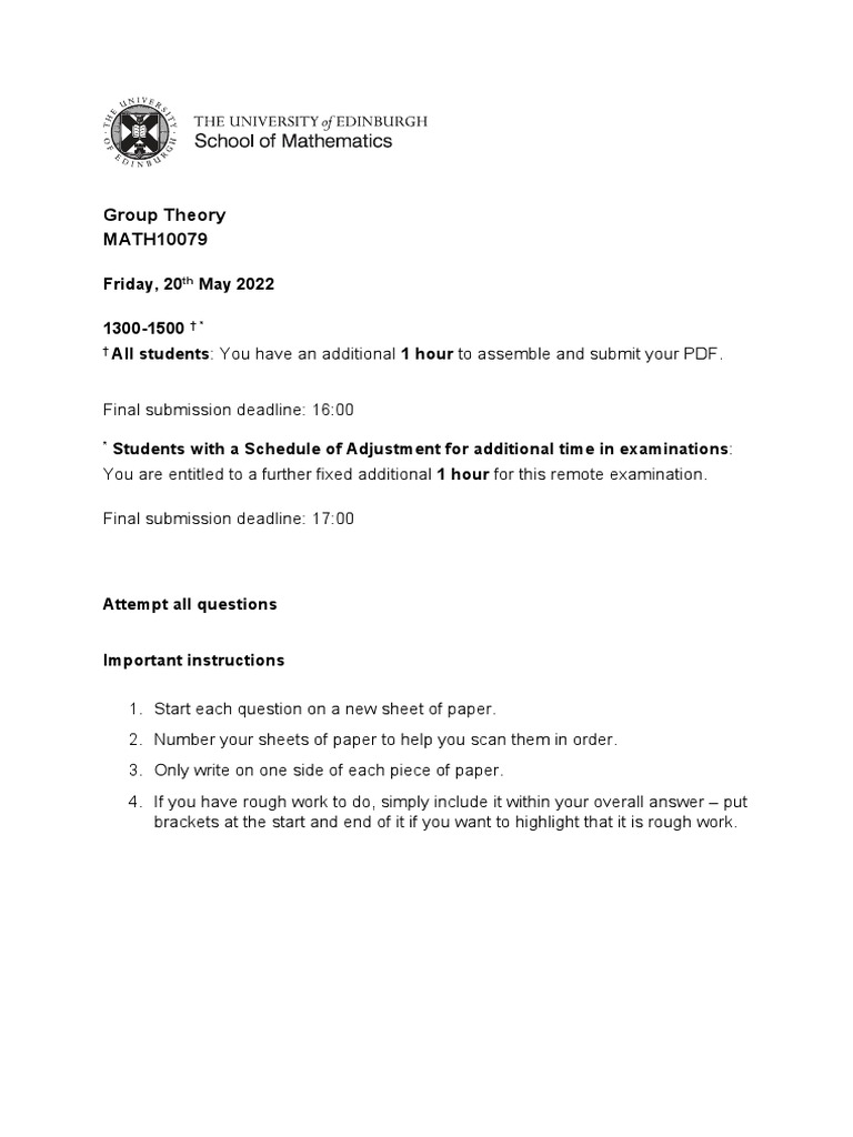 Group Theory MATH10079 PDF Group Mathematics Group Theory
