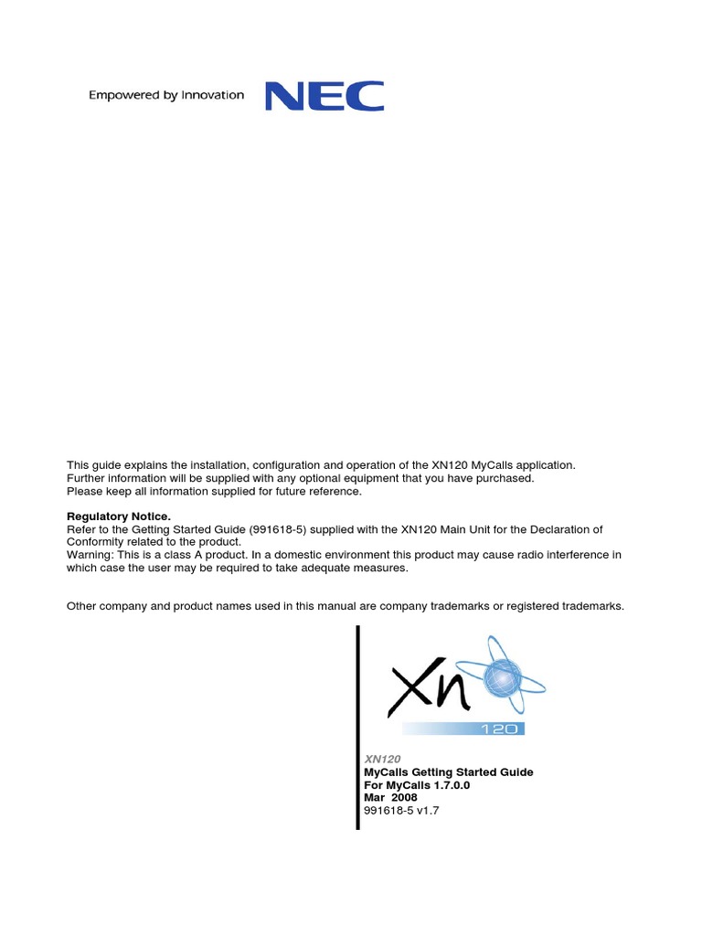 991618-5 XN120 MyCalls Getting Started Guide | PDF | Microsoft Windows | Personal Computers