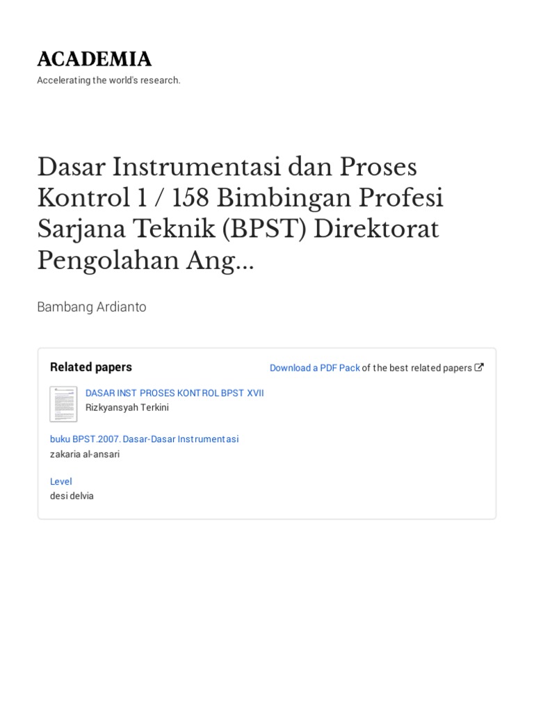 Dasar Instrumentasi Dan Proses Kontrol 1 158 Bimbingan Profesi Sarjana ...