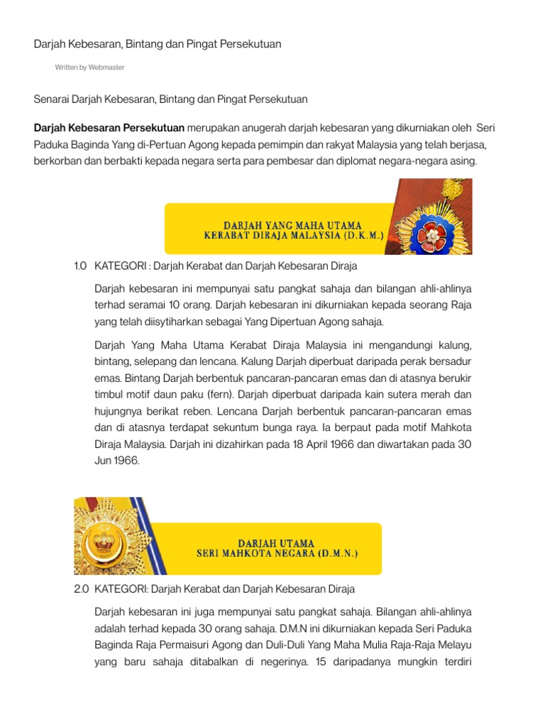 Darjah Kebesaran, Bintang Dan Pingat Persekutuan | PDF