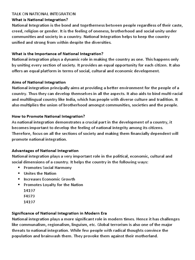 TALK ON NATIONAL INTEGRATION | PDF