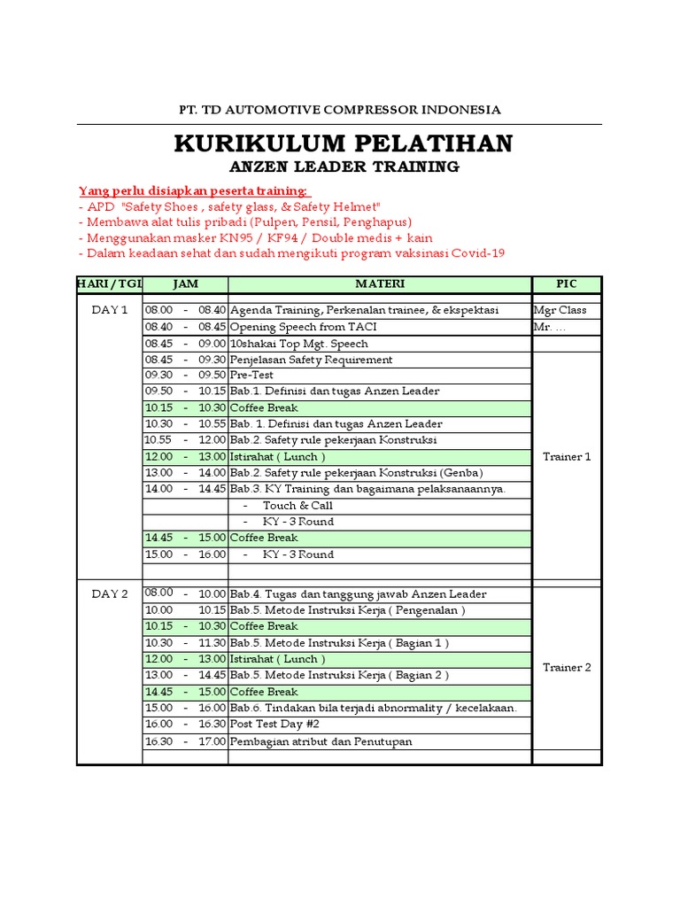 Rundown ActivityTraining (Curriculum On Pandemic Covid-19) | PDF
