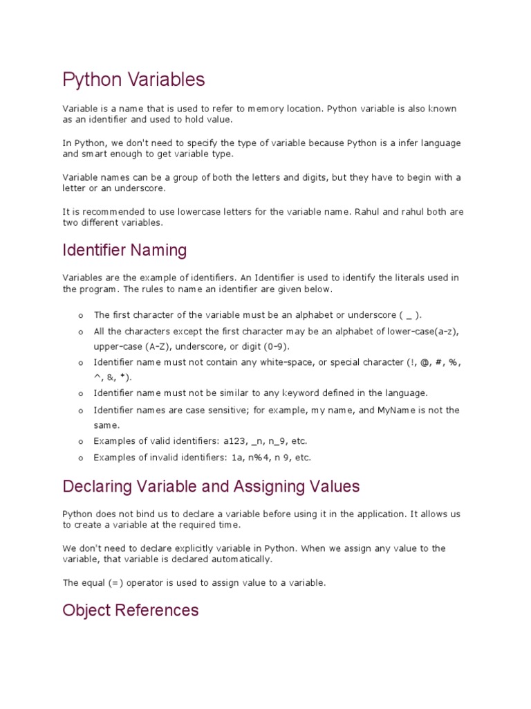 Python Variables | PDF | Variable (Computer Science) | Data Type
