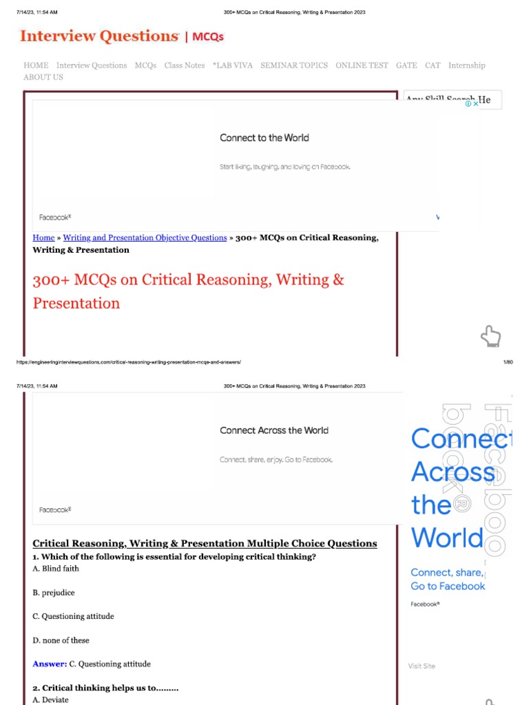 Critical Thinking Mcqs | PDF