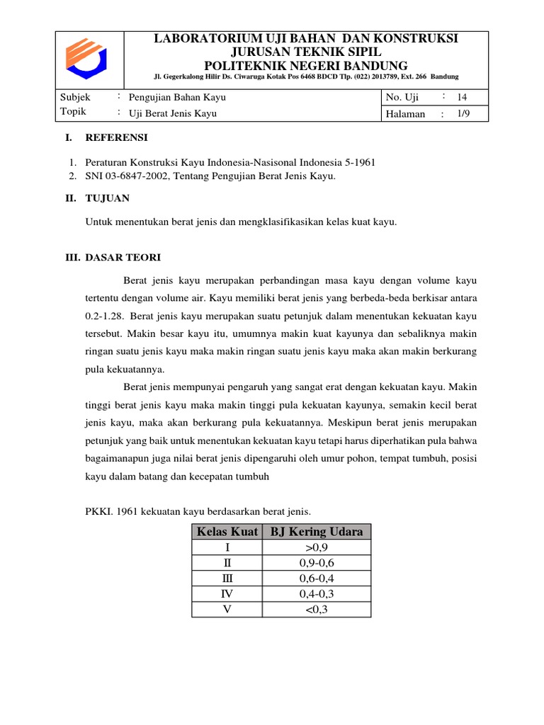 Uji Berat Jenis Kayu Revisi | PDF