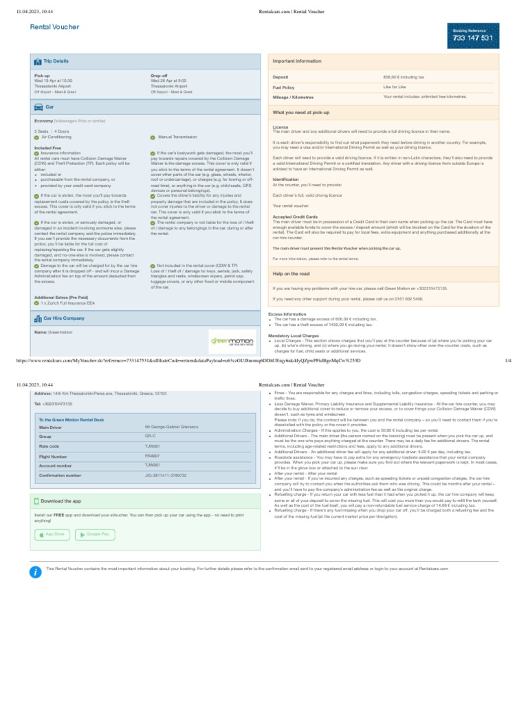 Rental Voucher | PDF | Car Rental | Credit Card