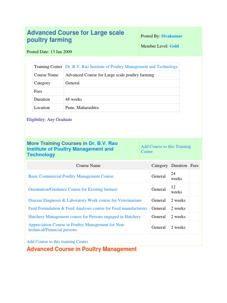 Advanced Course For Large Scale Poultry Farming | PDF | Poultry ...