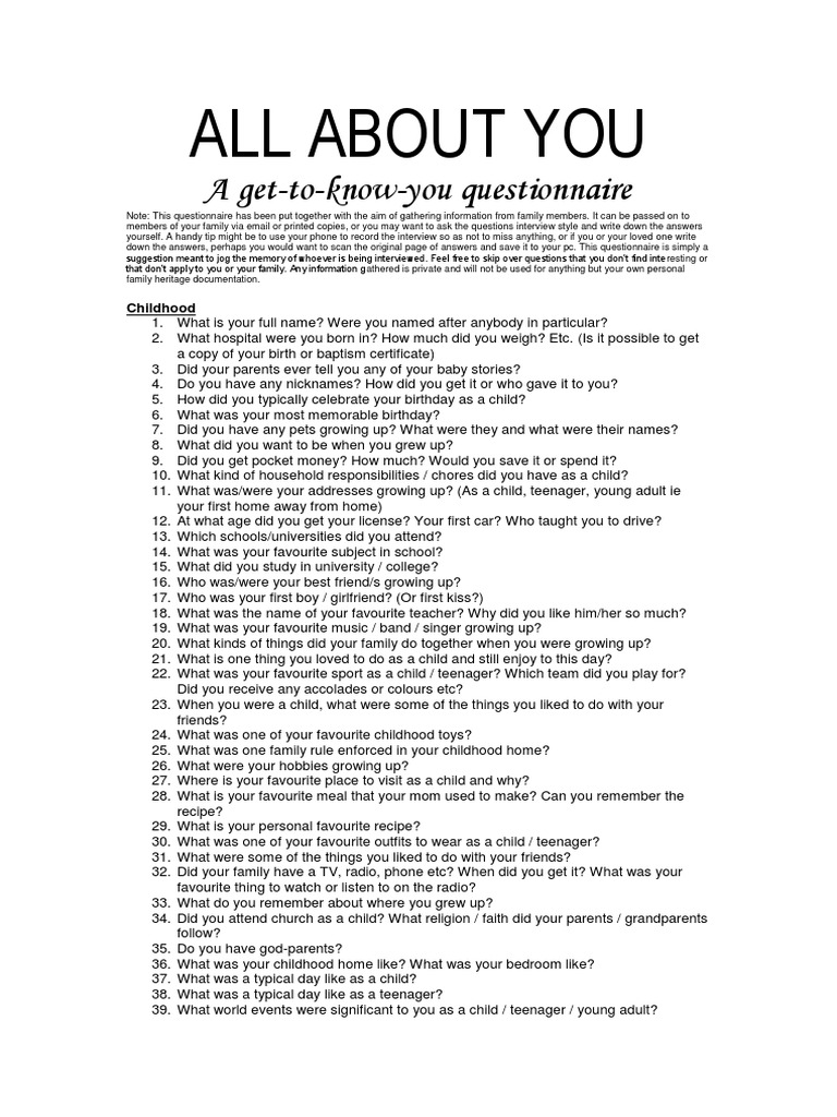 Family History Get-to-Know-You Guide | PDF | Social Institutions ...