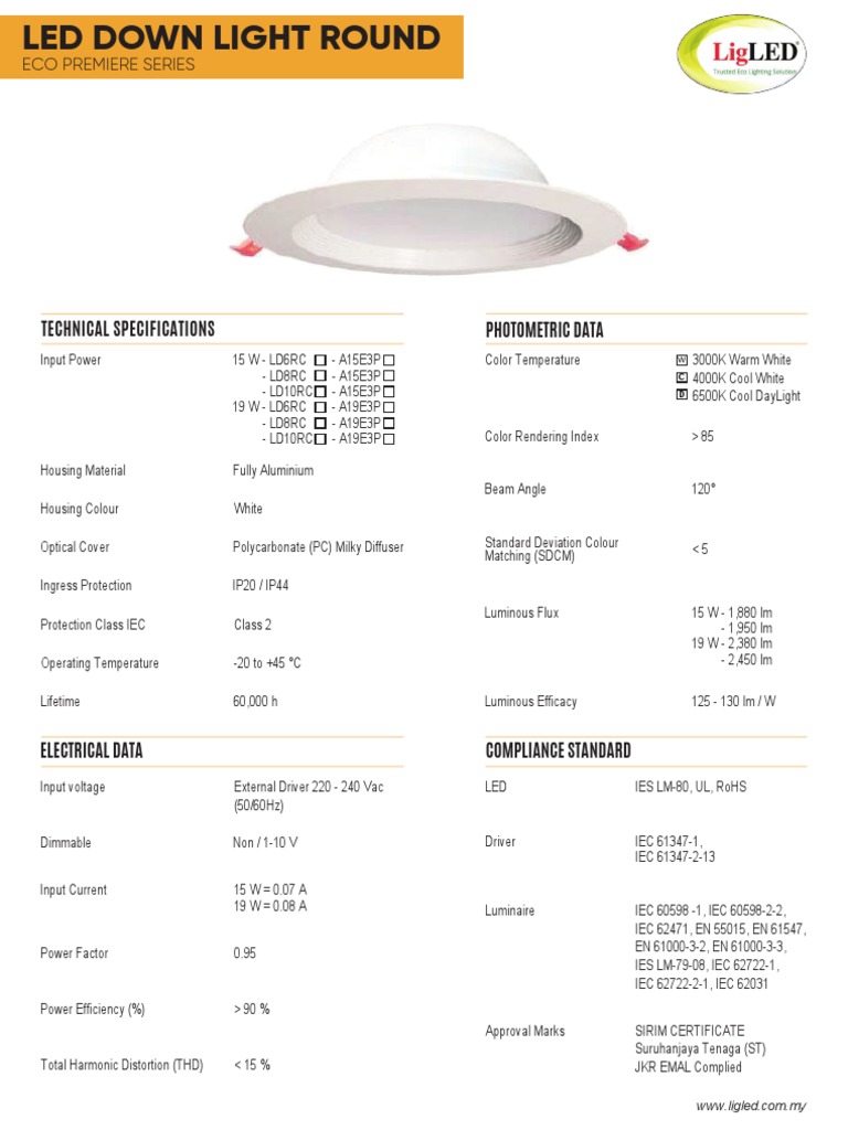 Led Down Light Round (Eco Premiere-Jkr Emal Series) | PDF ...