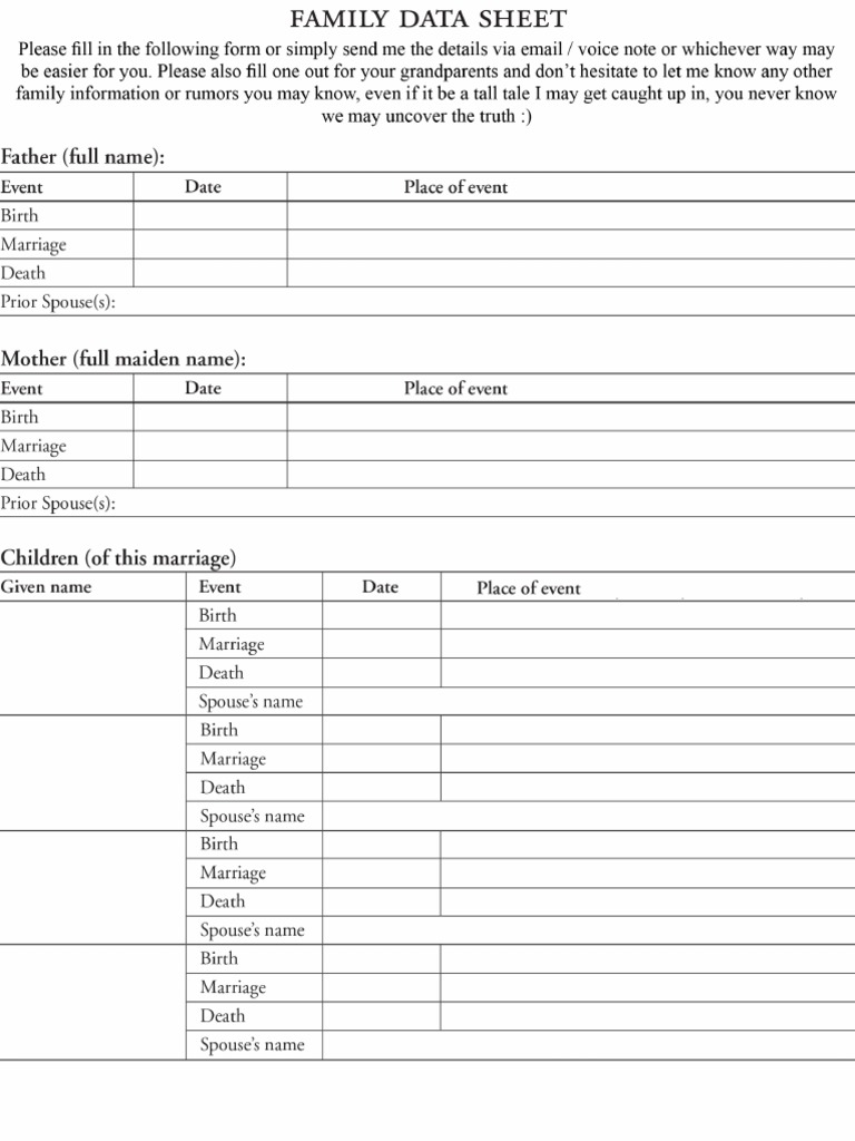 Family Data Sheet | PDF
