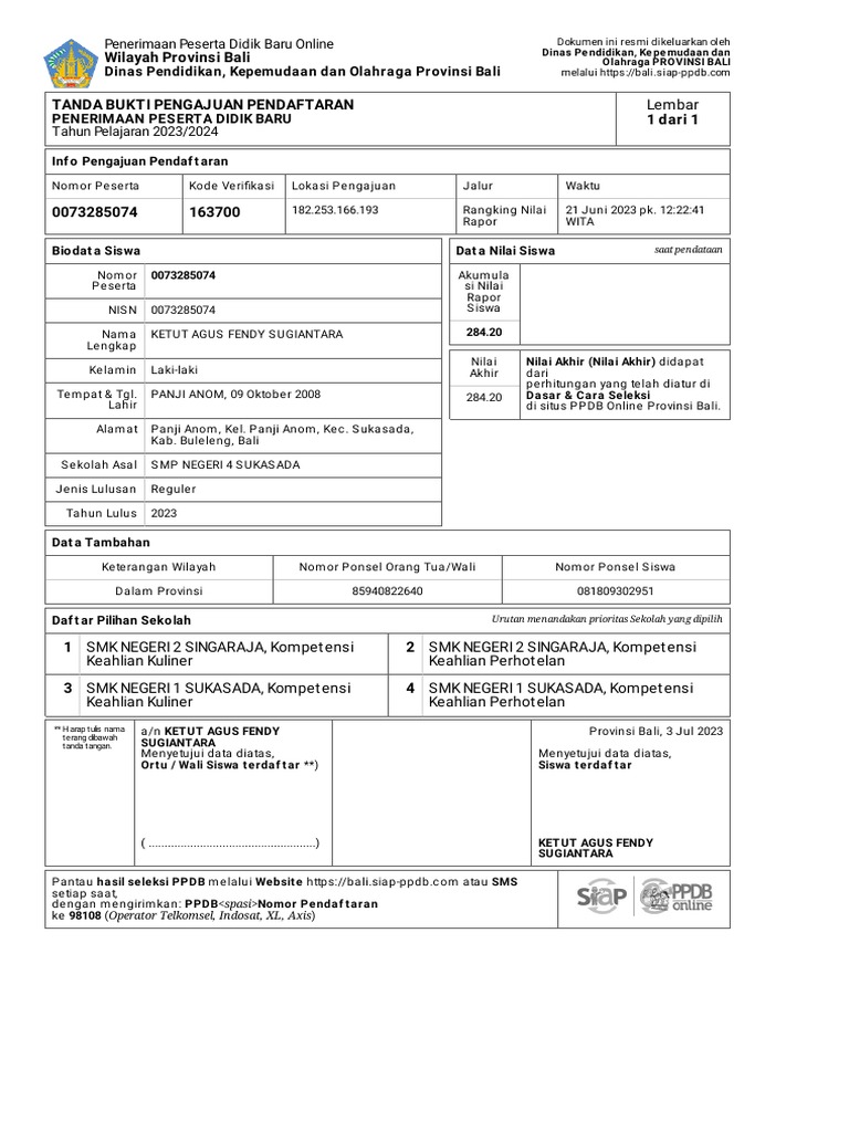 Tanda Bukti Pengajuan Pendaftaran - 0073285074 - Ketut Agus Fendy Sugiantara | PDF