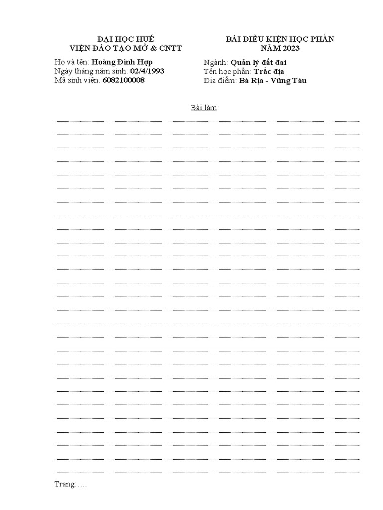 Mau Giay Thi A4 | PDF