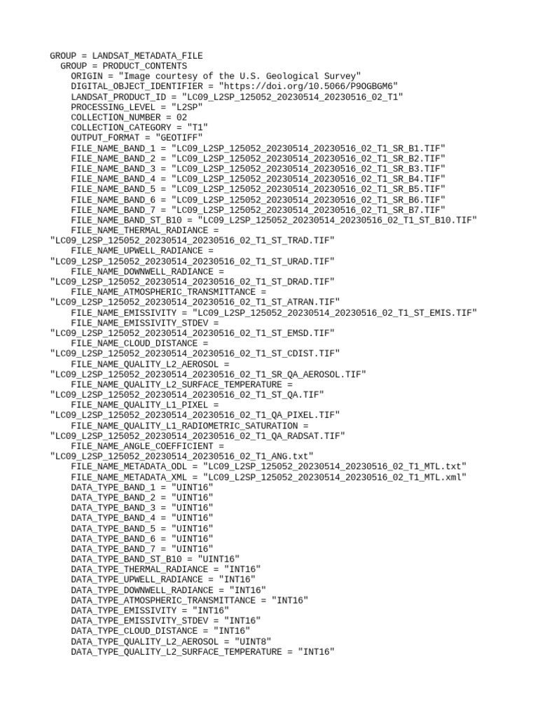 LC09_L2SP_125052_20230514_20230516_02_T1_MTL (1) | PDF | Physical ...