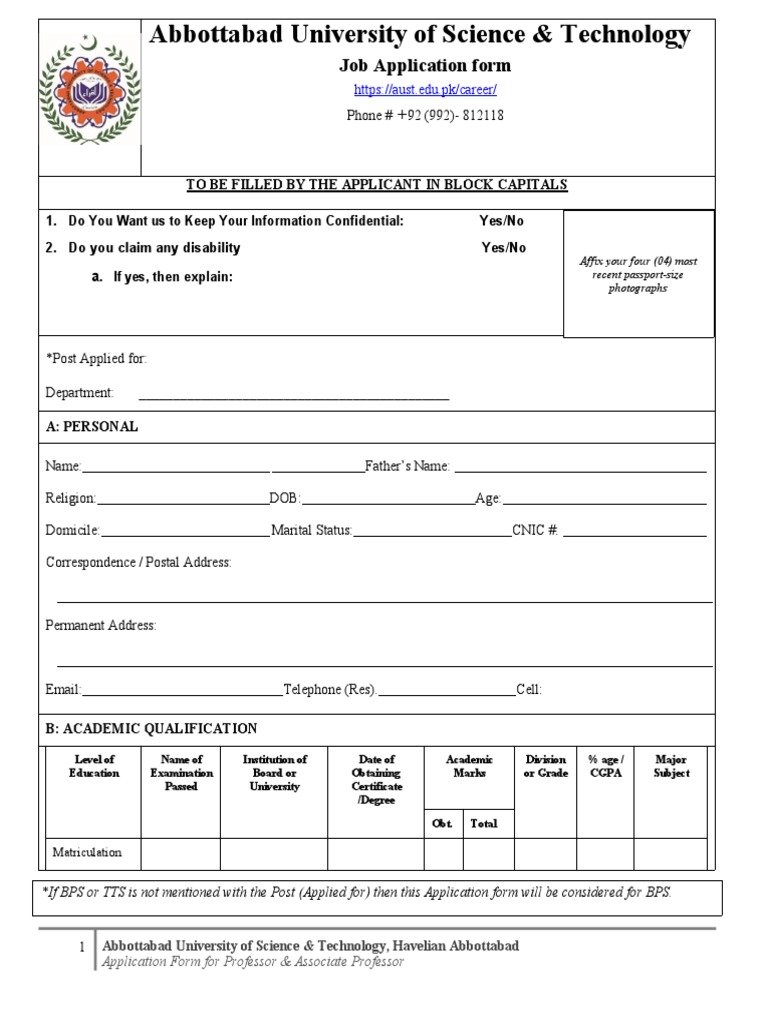 Job-Application-Form-for-Professor-Associate-Professor | PDF | Doctor ...