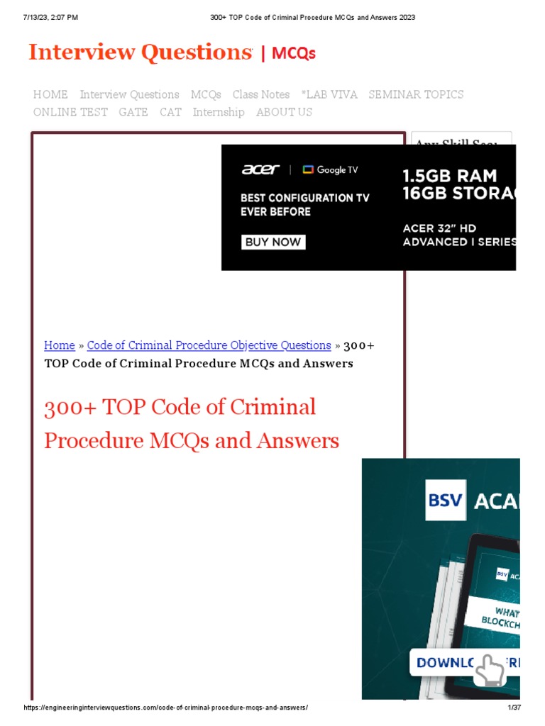 300+ TOP Code of Criminal Procedure MCQs and Answers 2023 | PDF ...