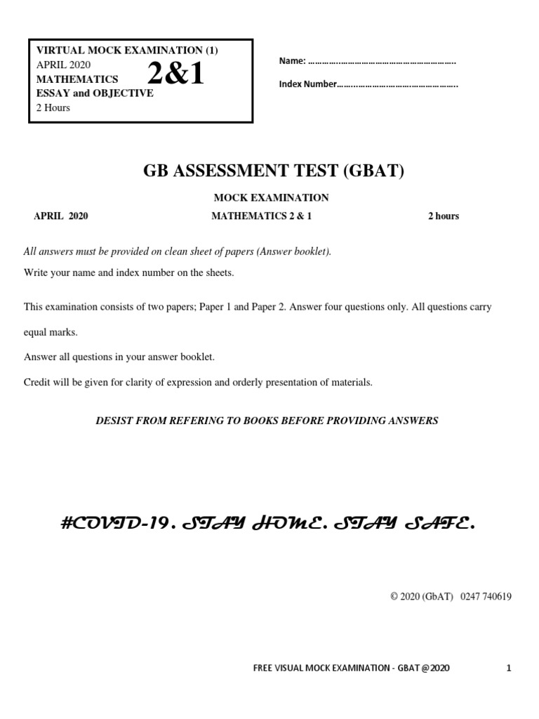 1 Virtual Mock - Maths (1) - GBAT | PDF | Mathematics | Elementary ...