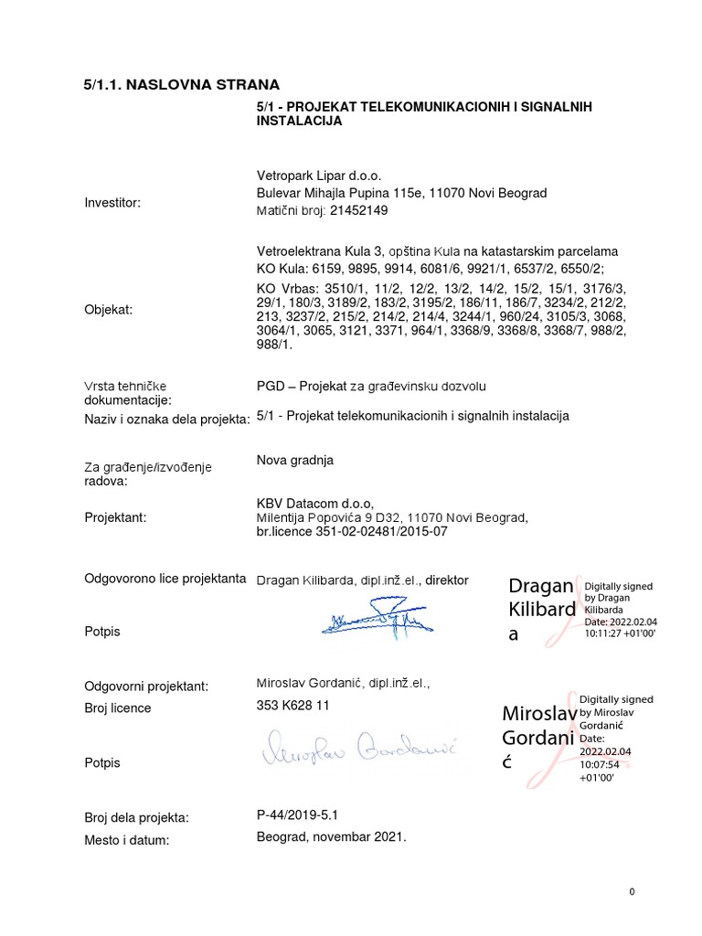 PGD 5.1 - Telekomunikacione I Signalne Instalacije Kula 3 Ep | PDF