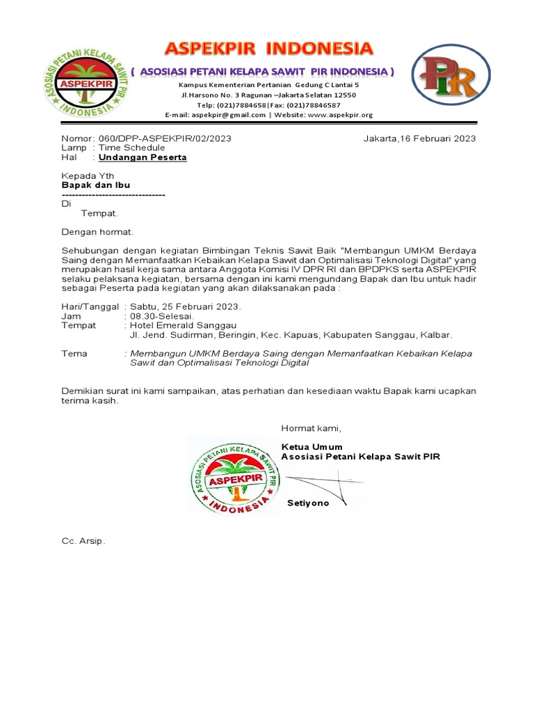 SURAT UNDANGAN BIMTEK-Peserta | PDF