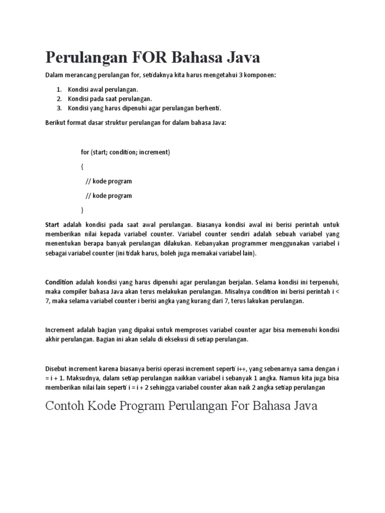 Perulangan FOR Bahasa Java | PDF