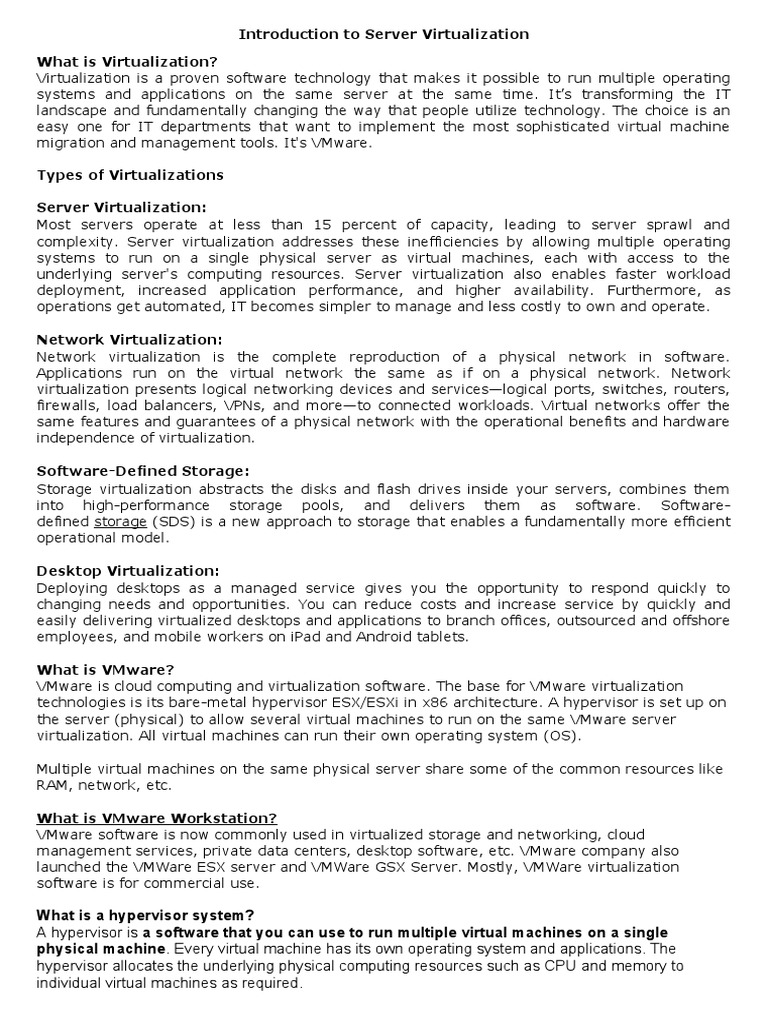 Introduction To Server Virtualization Pdf Virtualization Computer Network