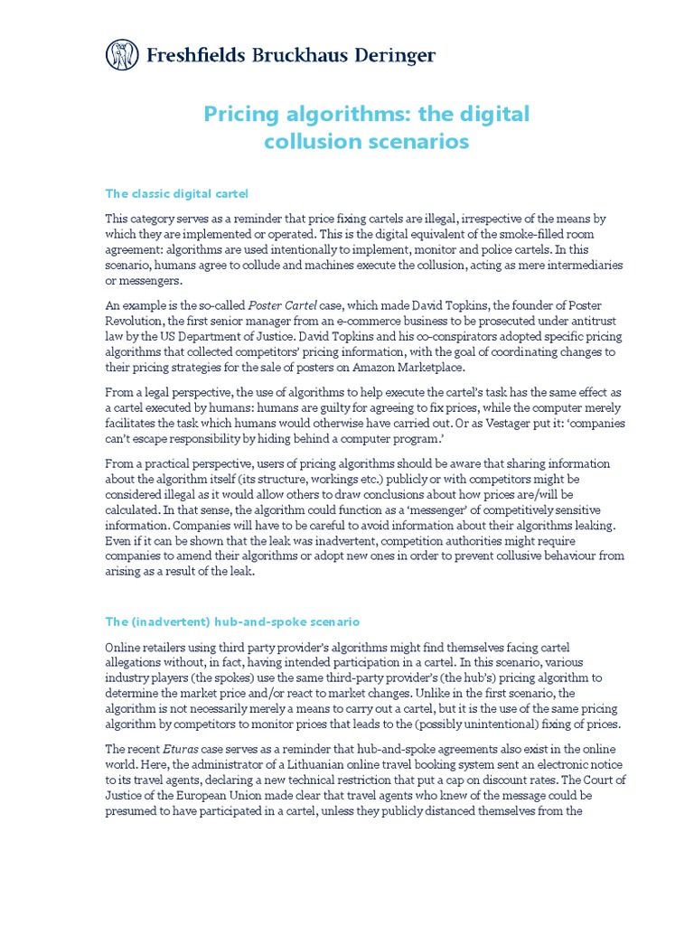 Freshfields Digital Pricing Algorithms The Digital Collusion Scenarios ...