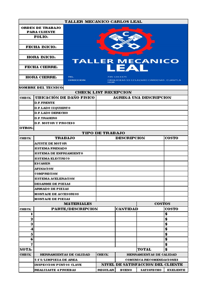 Taller mecánico checklist | PDF