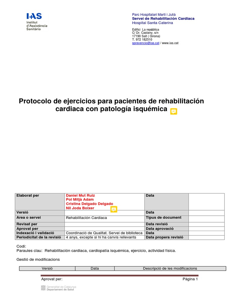 Protocolo de Ejercicios para Rehabilitación Cardíaca | PDF | Infarto de miocardio | Isquemia