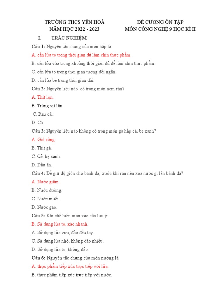 ĐỀ CƯƠNG CÔNG NGHỆ 9 KÌ II | PDF