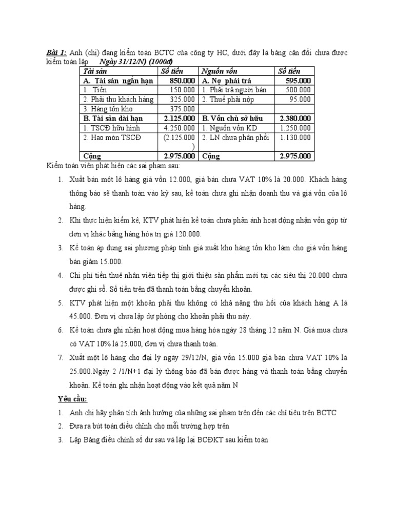 Bài 1 Ktoan G I tcst4 | PDF