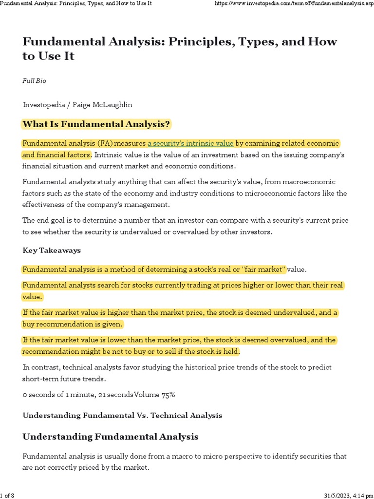Fundamental Analysis Principles, Types, and How To Use It $$$$$ | PDF ...