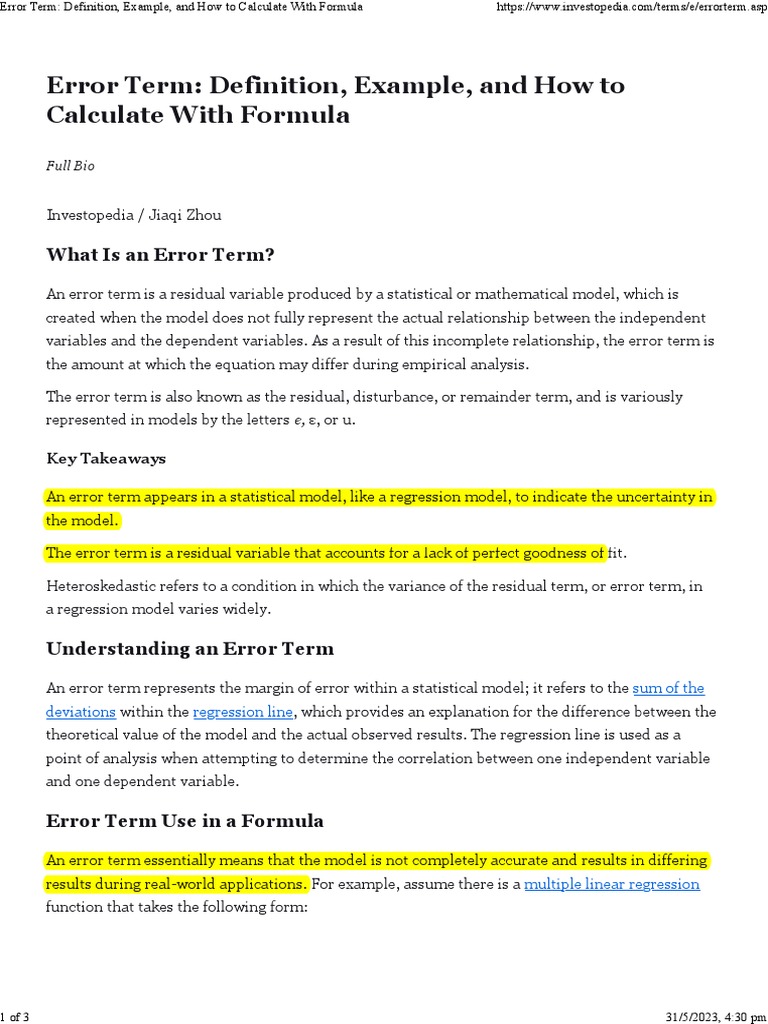 Linear Regression & Error Term Definition, Example, and How To ...