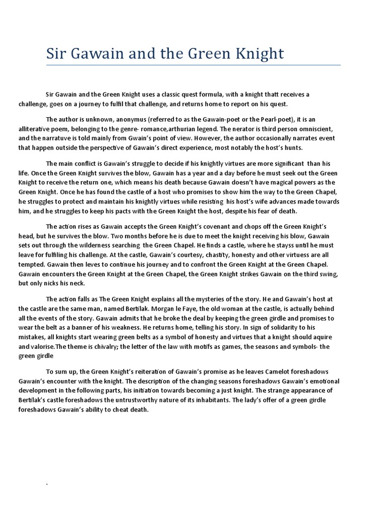Gawain's Quest and Chivalric Trials | PDF | Green Knight | Gawain