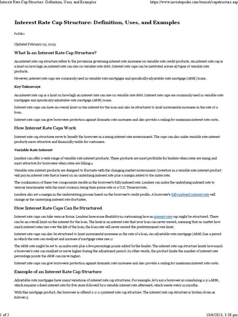Interest Rate Cap Structure Definition, Uses, and Examples | PDF ...