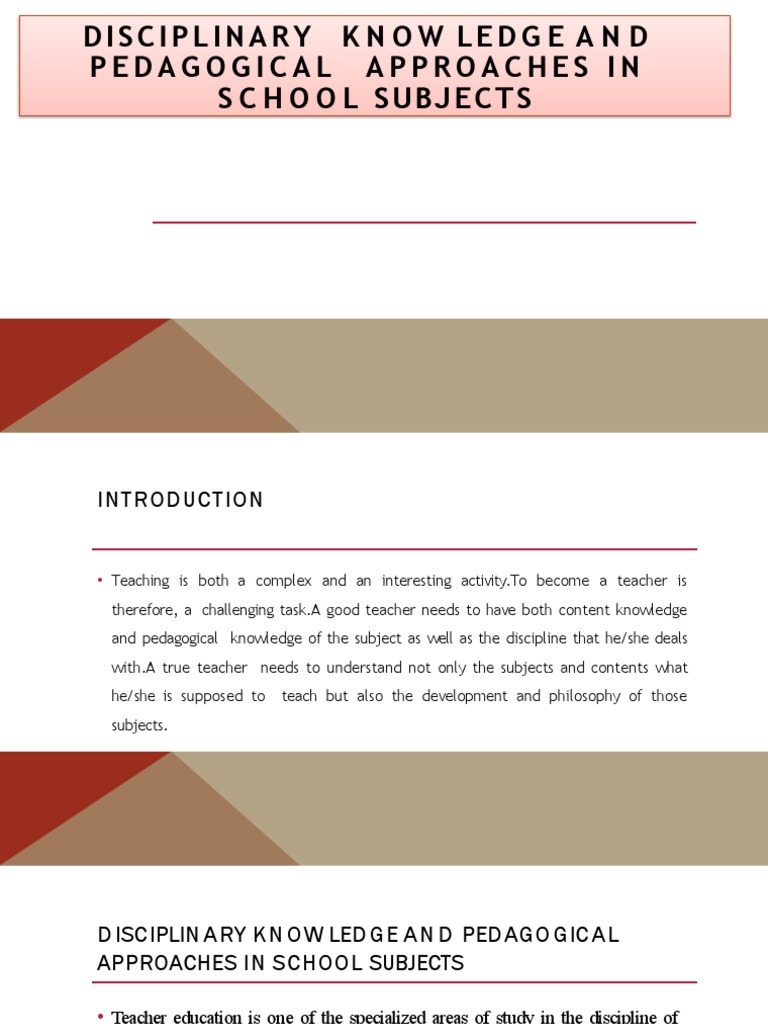 1.disciplinary Knowledge and Pedagogical Approaches in School Subjects ...