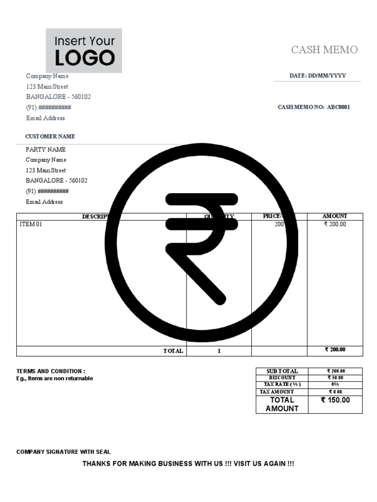 Cash Memo With TNC | PDF