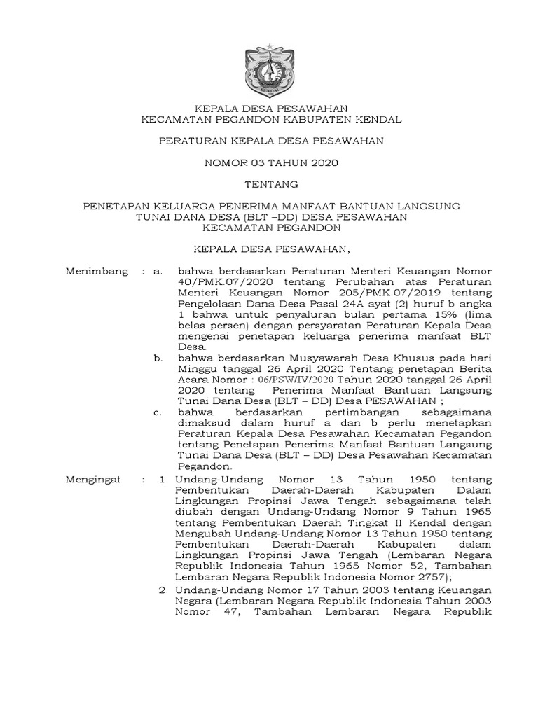 Perkades Penerima BLT-DD | PDF