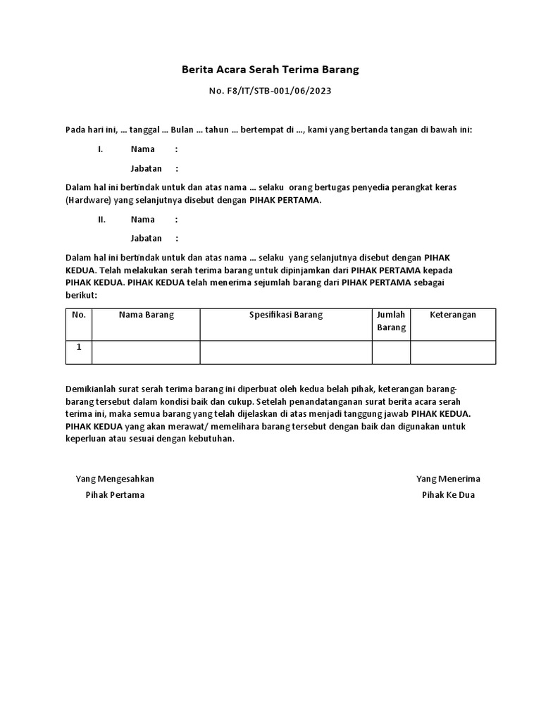 Template Serah Terima | PDF