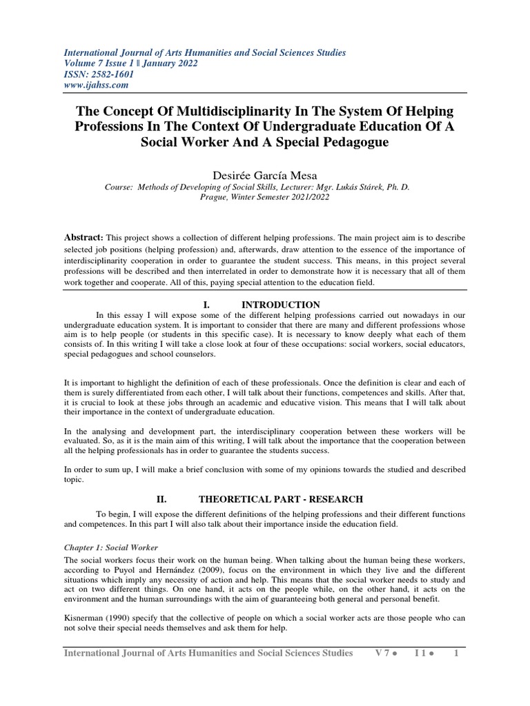 The Concept of Multidisciplinarity in The System of Helping Professions ...