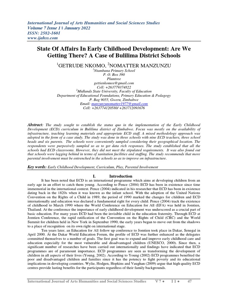 State of Affairs in Early Childhood Development: Are We Getting There ...