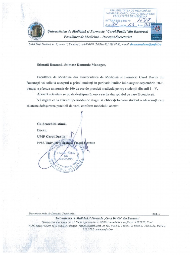 Adresa Si Adeverinta Practica de Vara 2023 | PDF